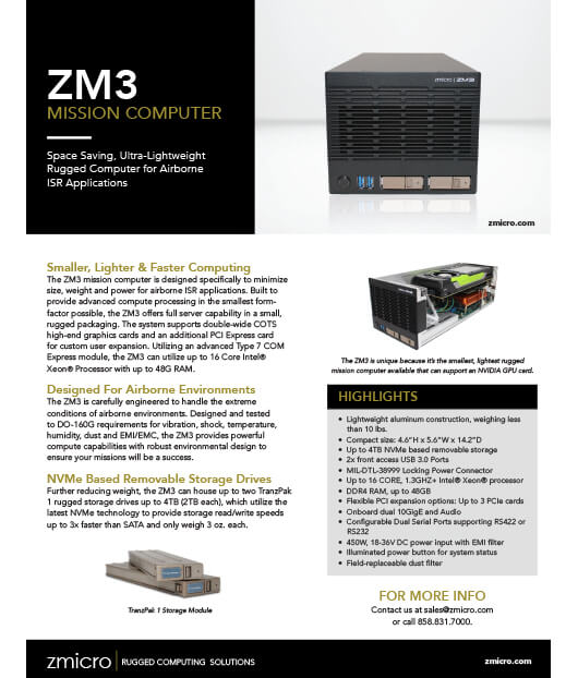 ZM3 | Space Saving, Ultra-Lightweight Rugged Mission Computer | ZMicro